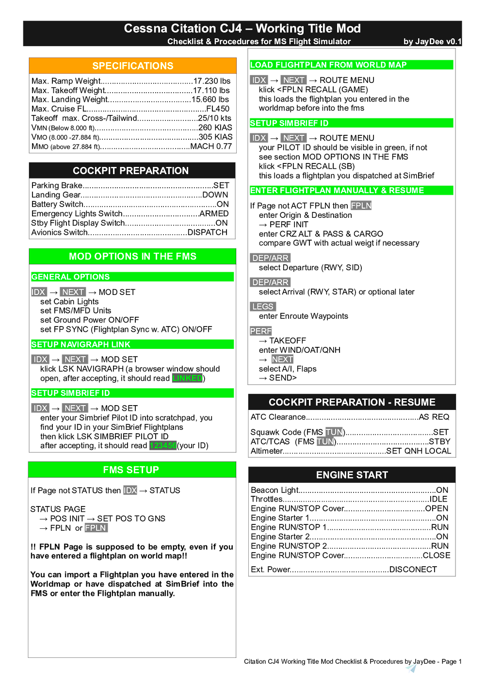 Cessna Citation CJ4 - JDs Comprehensive Checklist & Procedures for ...