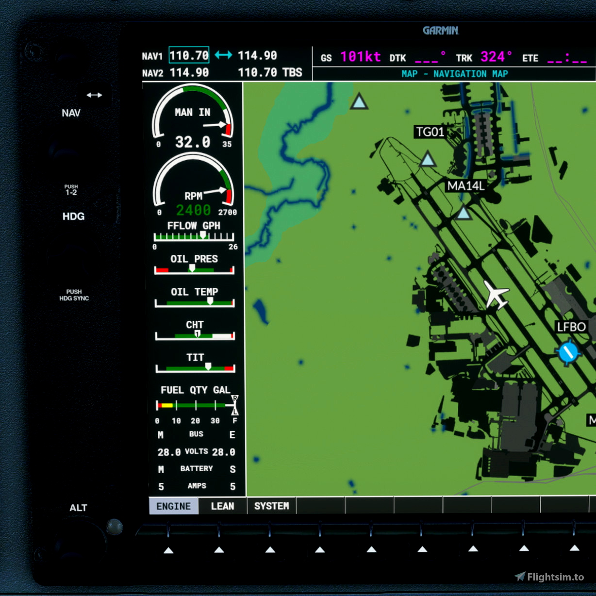 Moulinsart Cessna CT182T Plus (G1000 MFD Engine-Lean-System pages ...