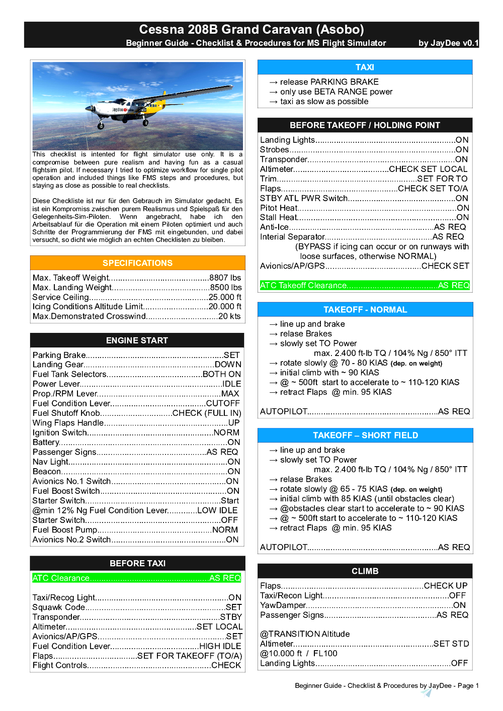 Cessna C208B - JDs Comprehensive Checklist & Procedures for Microsoft ...