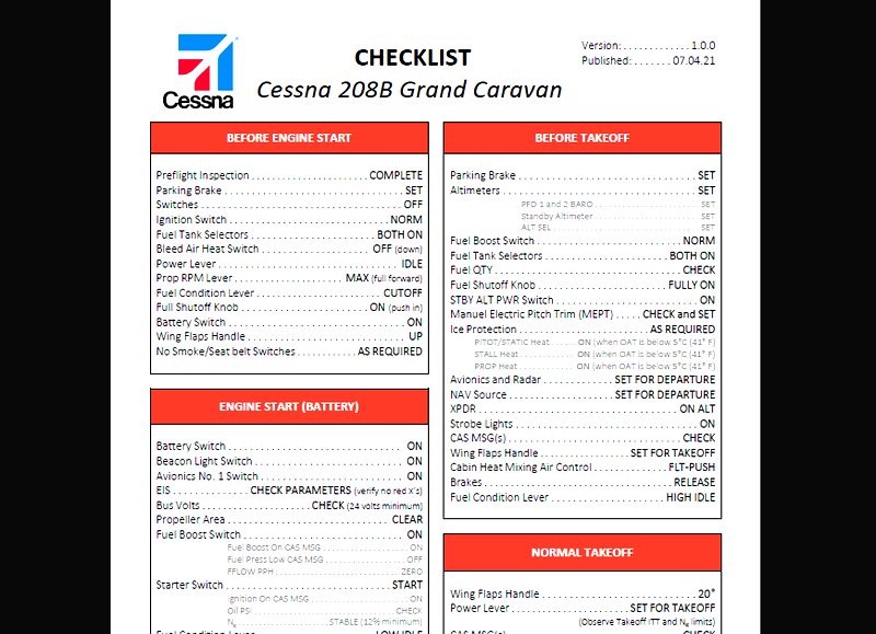 Threads - Cessna 208B Grand Caravan Checklist for Microsoft Flight ...
