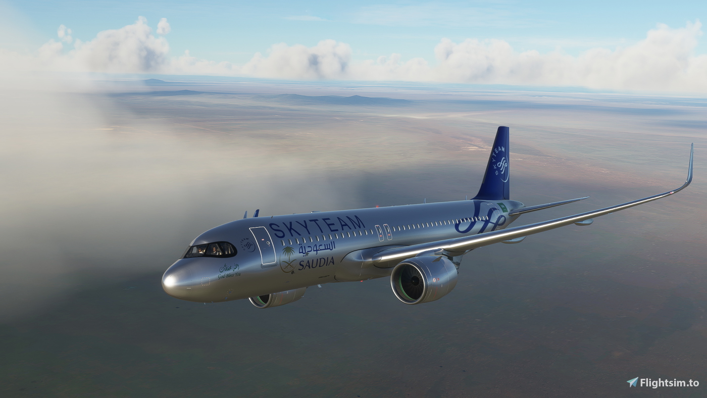 A320 Saudia Skyteam silver livery 8K 对于 Microsoft Flight Simulator | MSFS