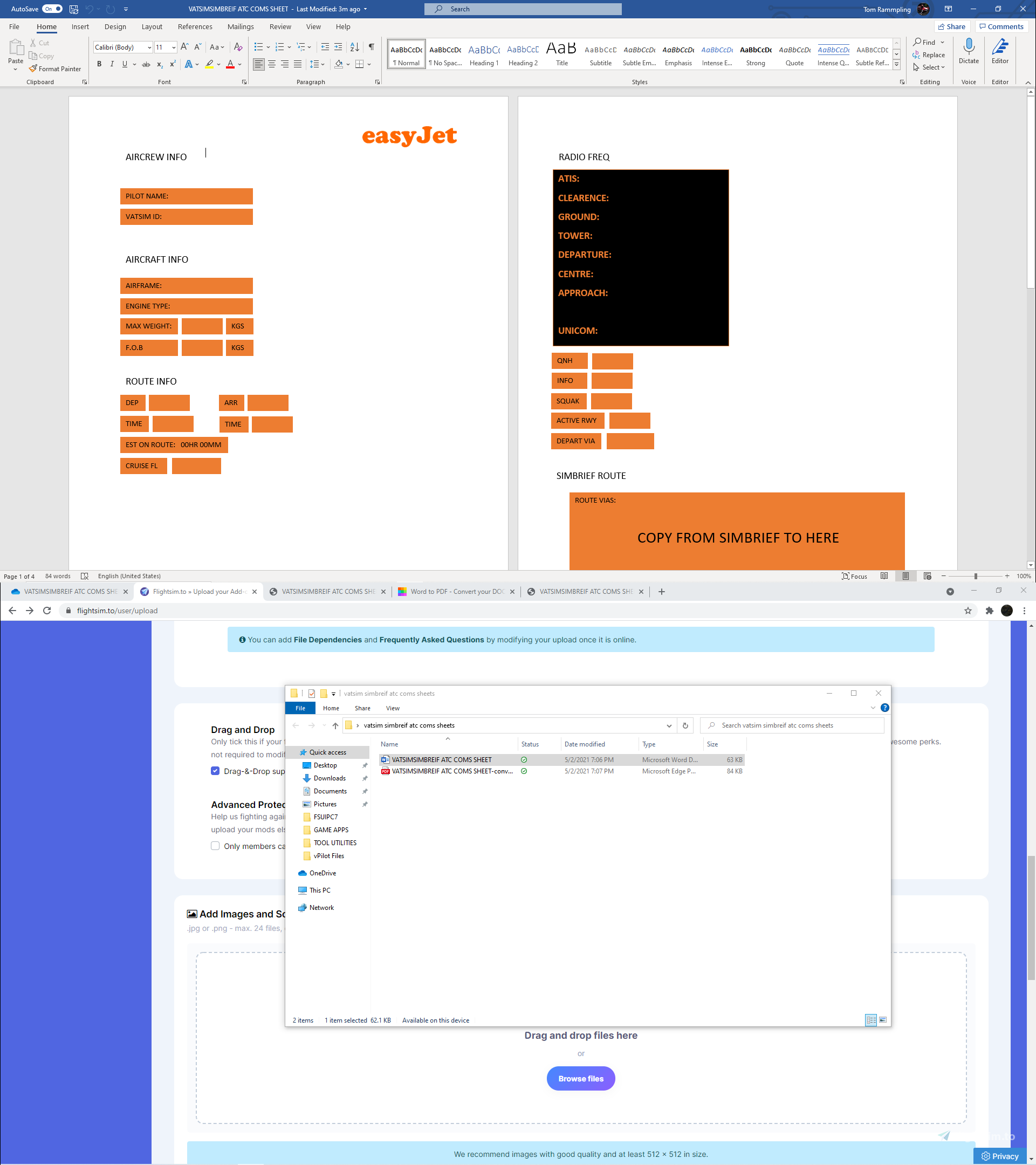 EASYJET VATSIM SIMBREIF ACT COMS SHEET FOR THOSE NEW TO VATSIM for ...