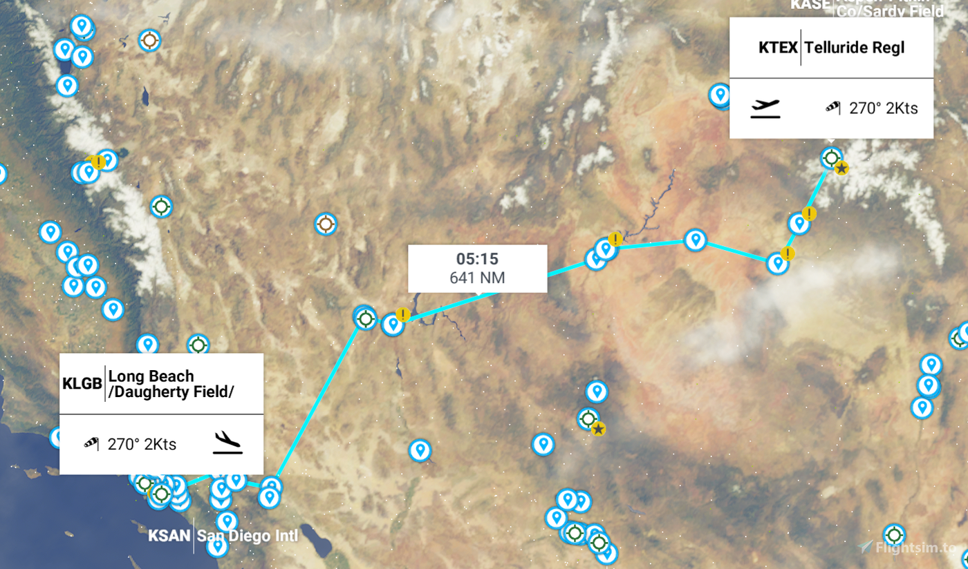 Flightplan KTEX - KLGB (Telluride Regl, Telluride - Long Beach ...