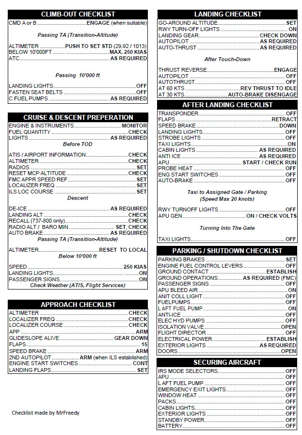 PDF Checklist Detailled BOEING 737 for Microsoft Flight Simulator | MSFS