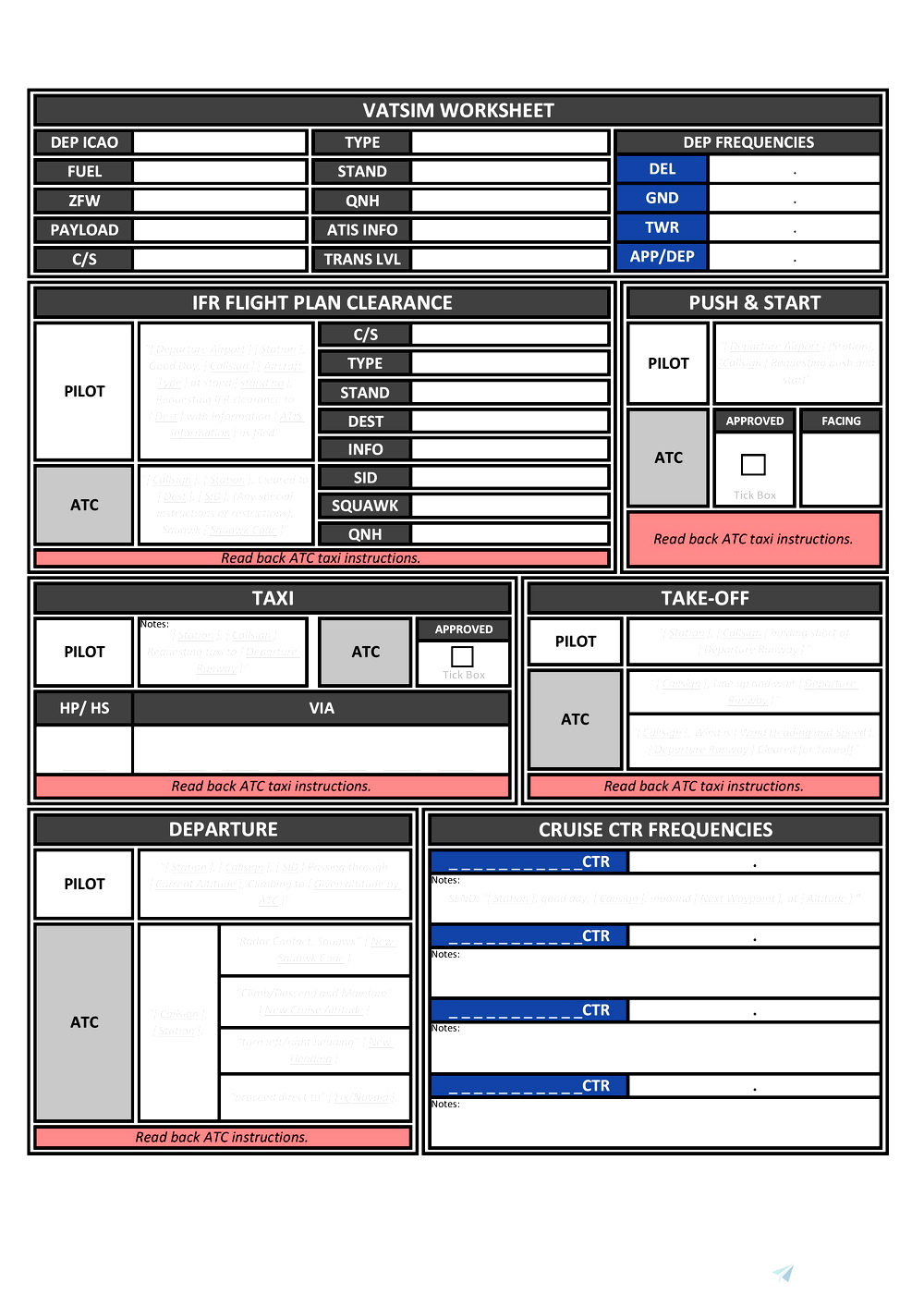 IVAO/ VATSIM Worksheet Notepad for Microsoft Flight Simulator | MSFS