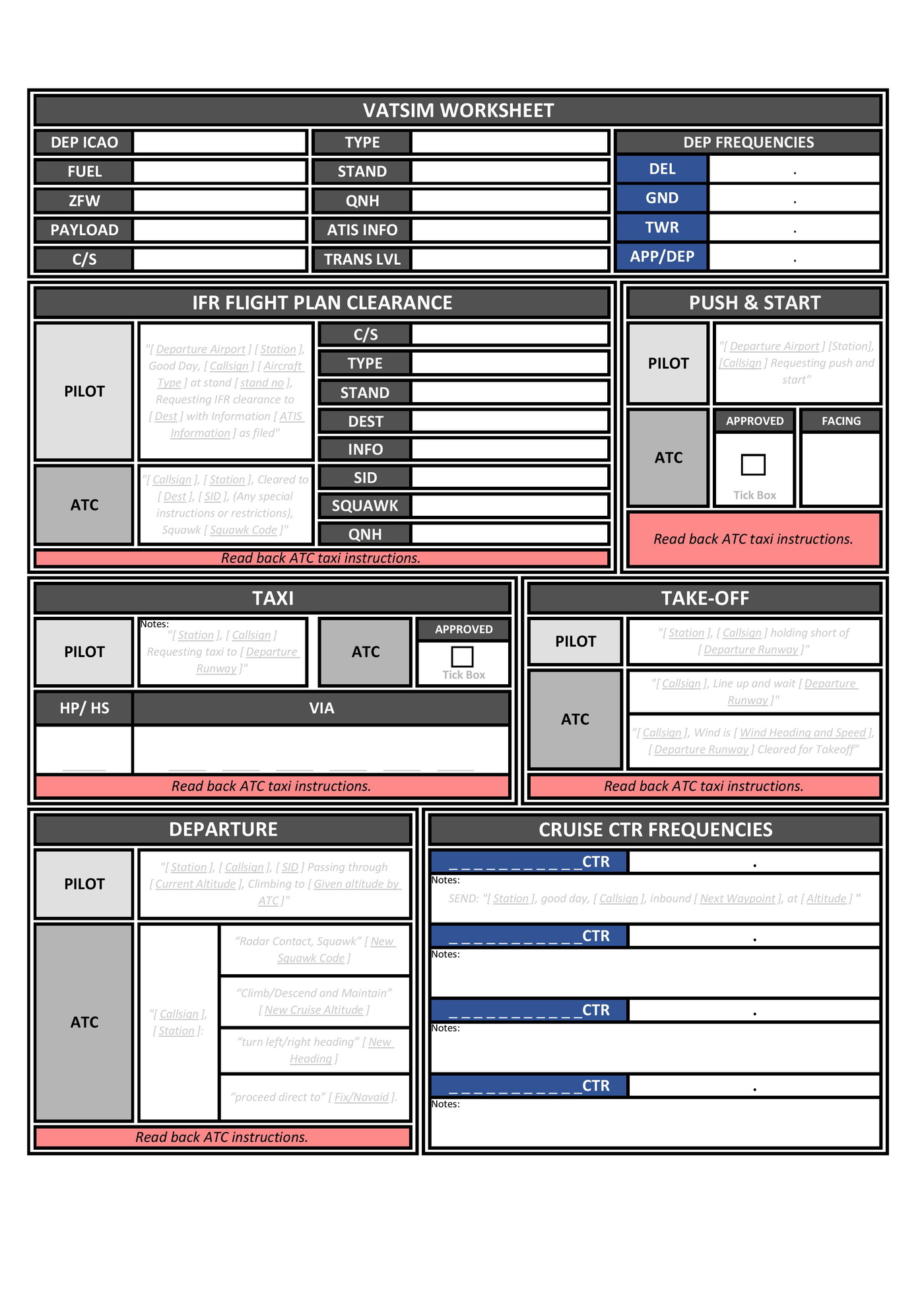 IVAO/ VATSIM Worksheet Notepad for Microsoft Flight Simulator | MSFS