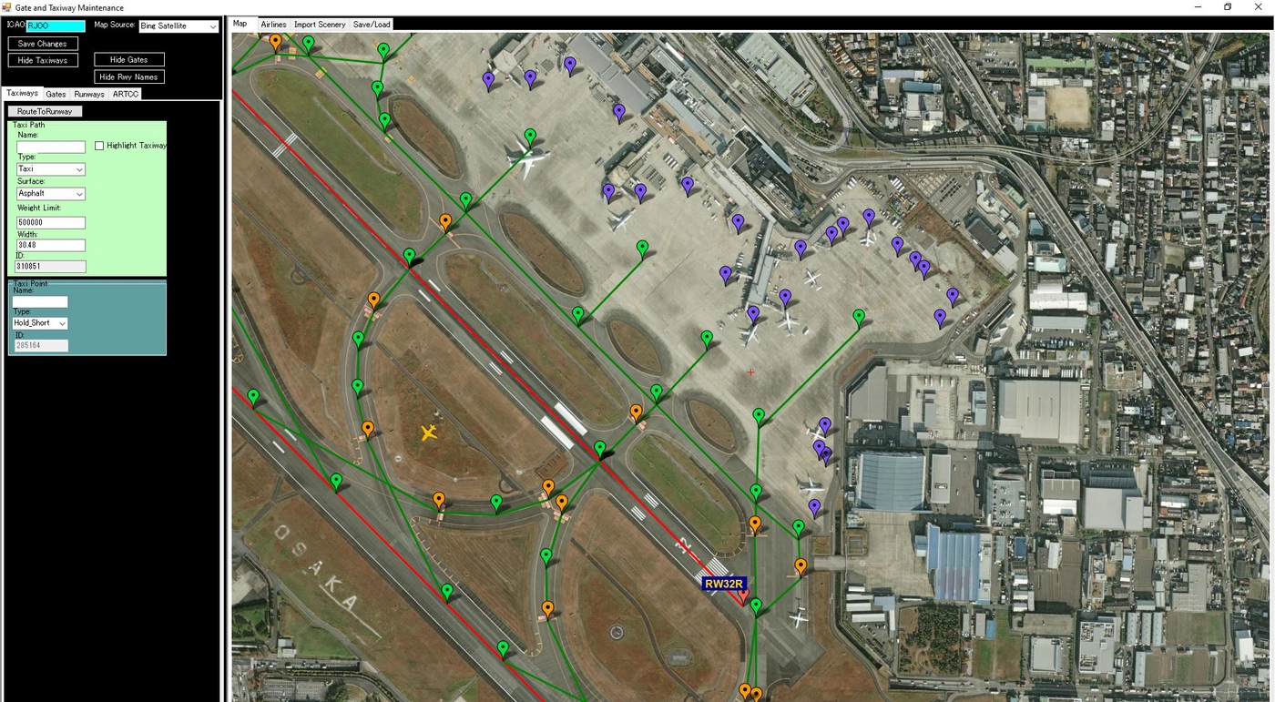 Pilot2ATC RJOO OSAKA Intl Airport Taxiways and Gates, JAPAN for ...