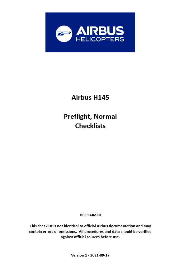 Airbus H145 Helicopter Checklist for Microsoft Flight Simulator | MSFS