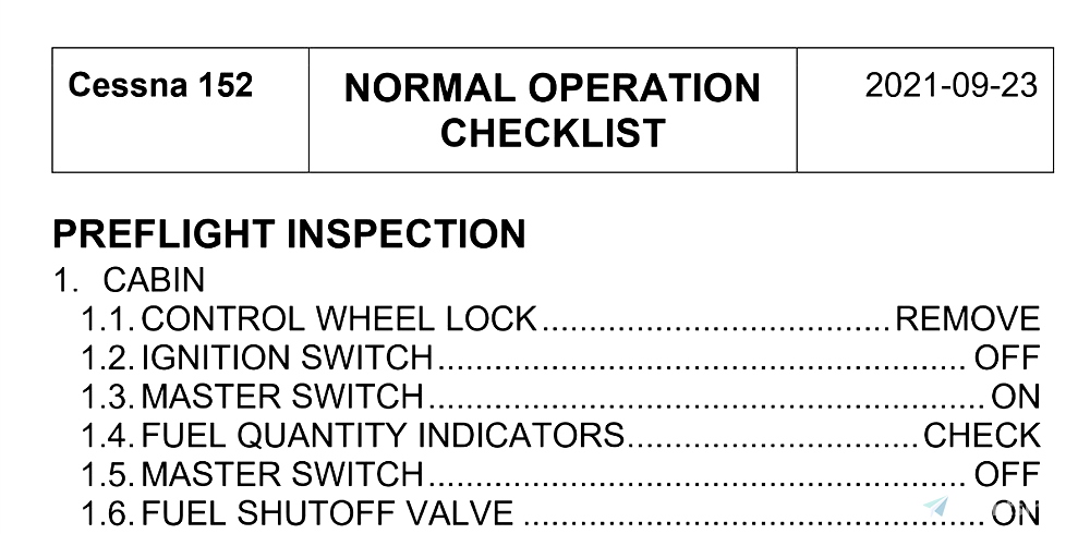 Cessna 152 Tablet Optimized Checklist PDF for Microsoft Flight Simulator | MSFS