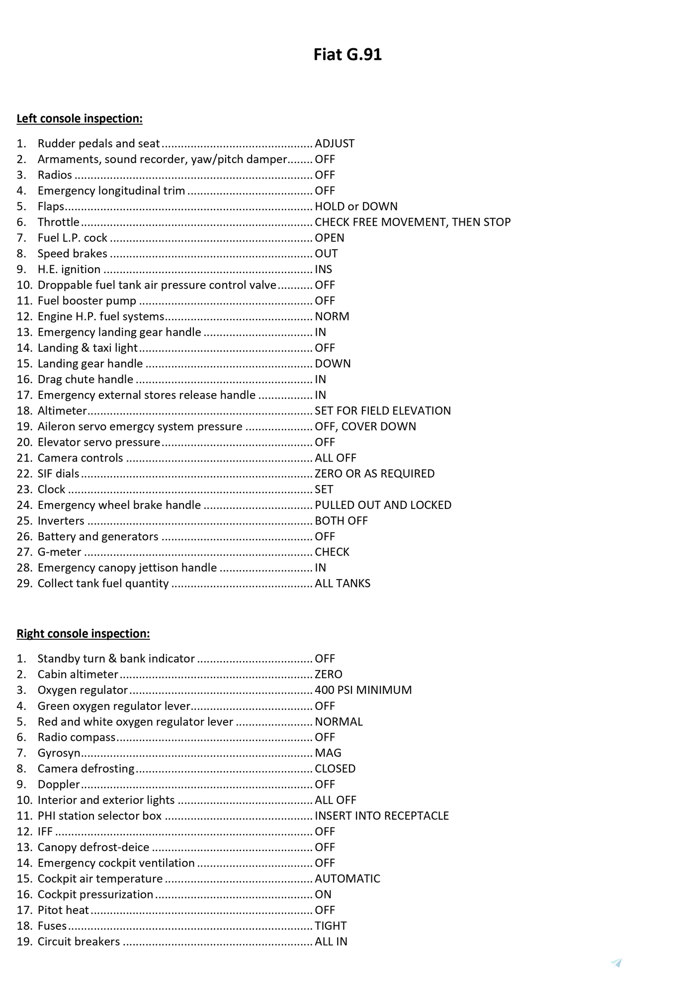 custom modified g-91 checklist for Microsoft Flight Simulator | MSFS