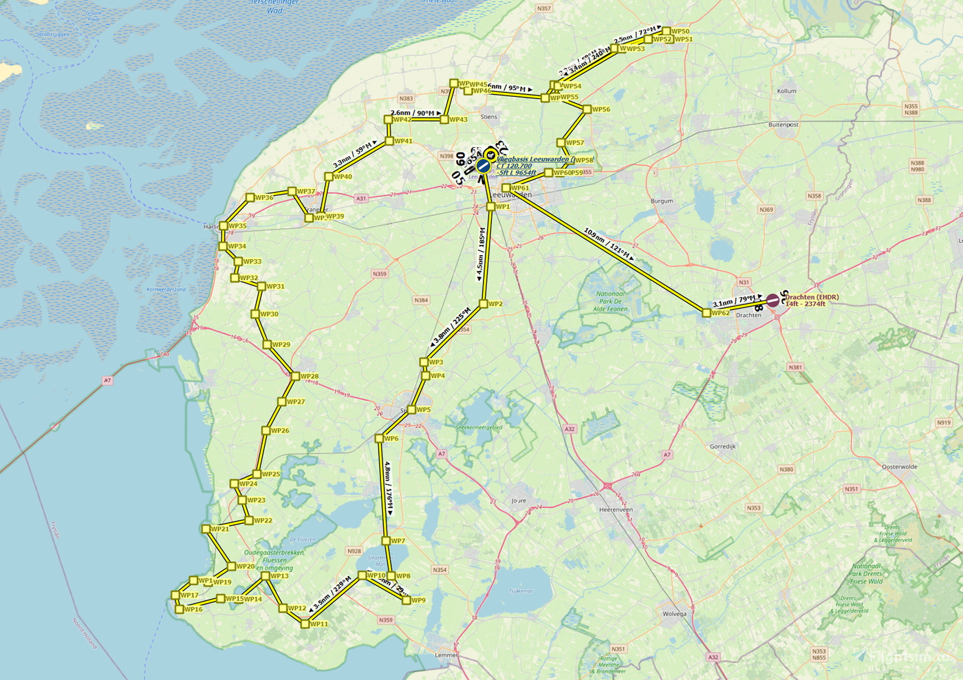 Flight plan Elfstedentocht ( eleven city iceskating course) for ...