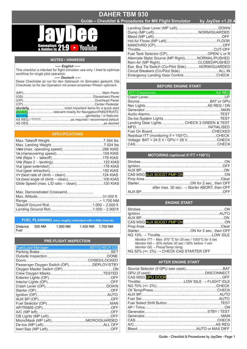 Checklists for Microsoft Flight Simulator | MSFS | Flightsim.to