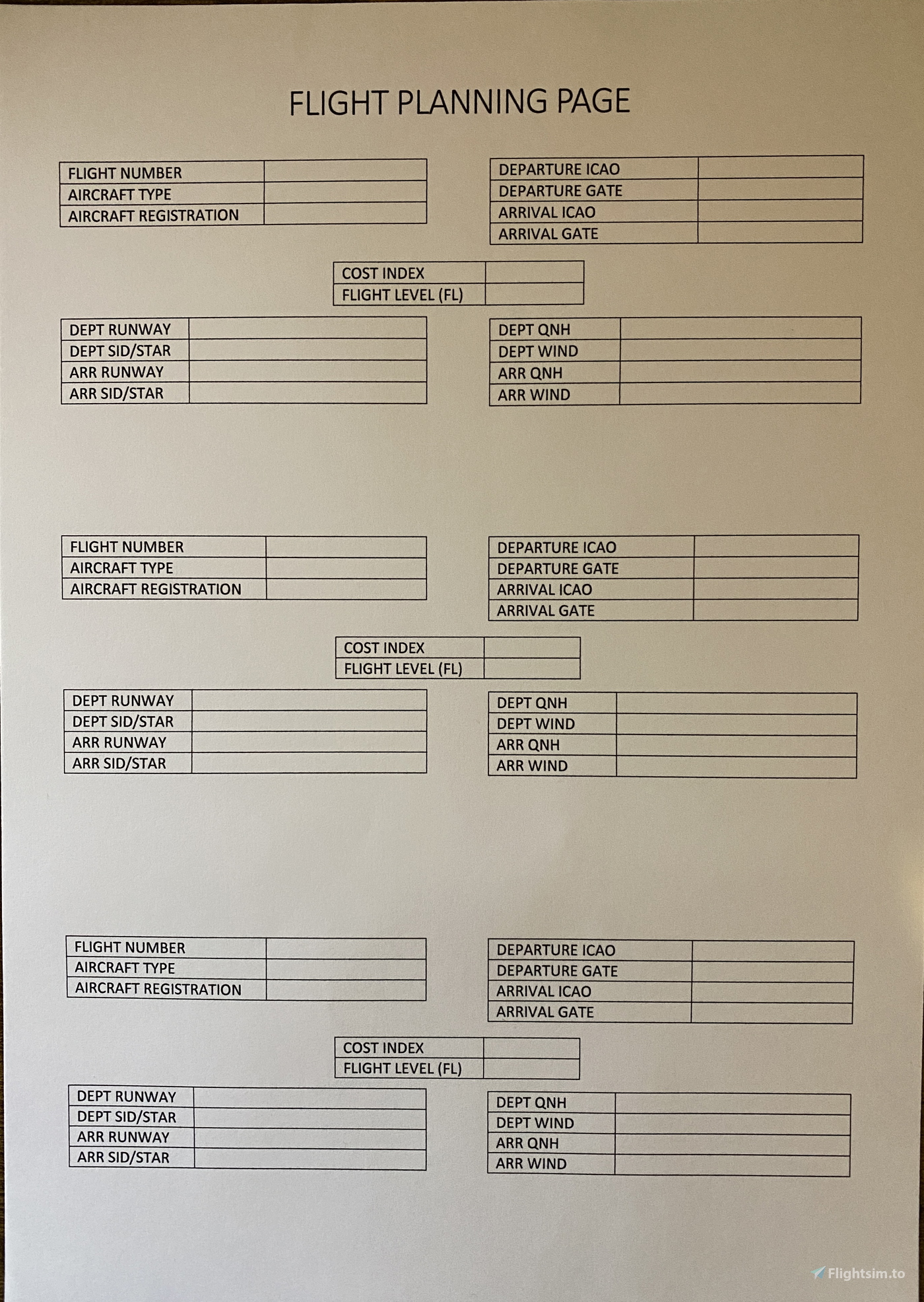 Flight Planning Print Out Page - Basic Information for Microsoft Flight ...