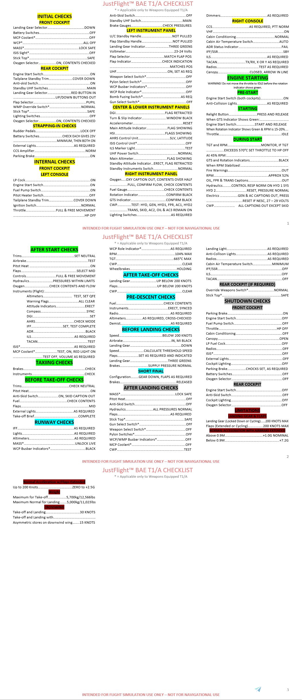JustFlight Hawk T1/A Advanced Trainer Checklist (PNG and .docx) - MSFS ...