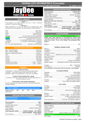 ATR 72-600 - Checklist & Procedures for Microsoft Flight Simulator | MSFS
