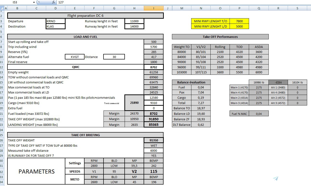 Flight preparation log for DC6 for Microsoft Flight Simulator | MSFS