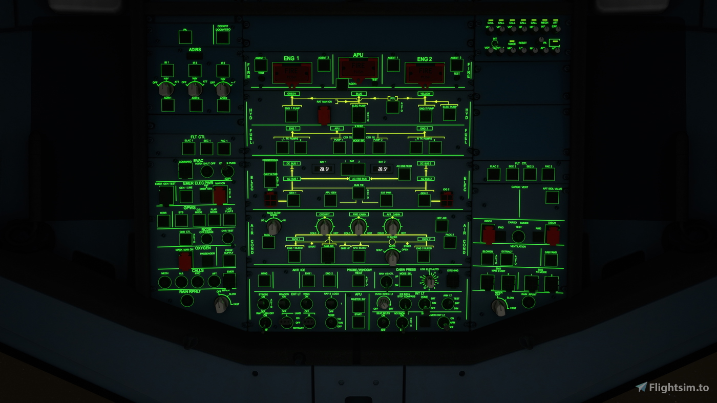 Green Cockpit lights and White LCD for standard A320neo for Microsoft ...