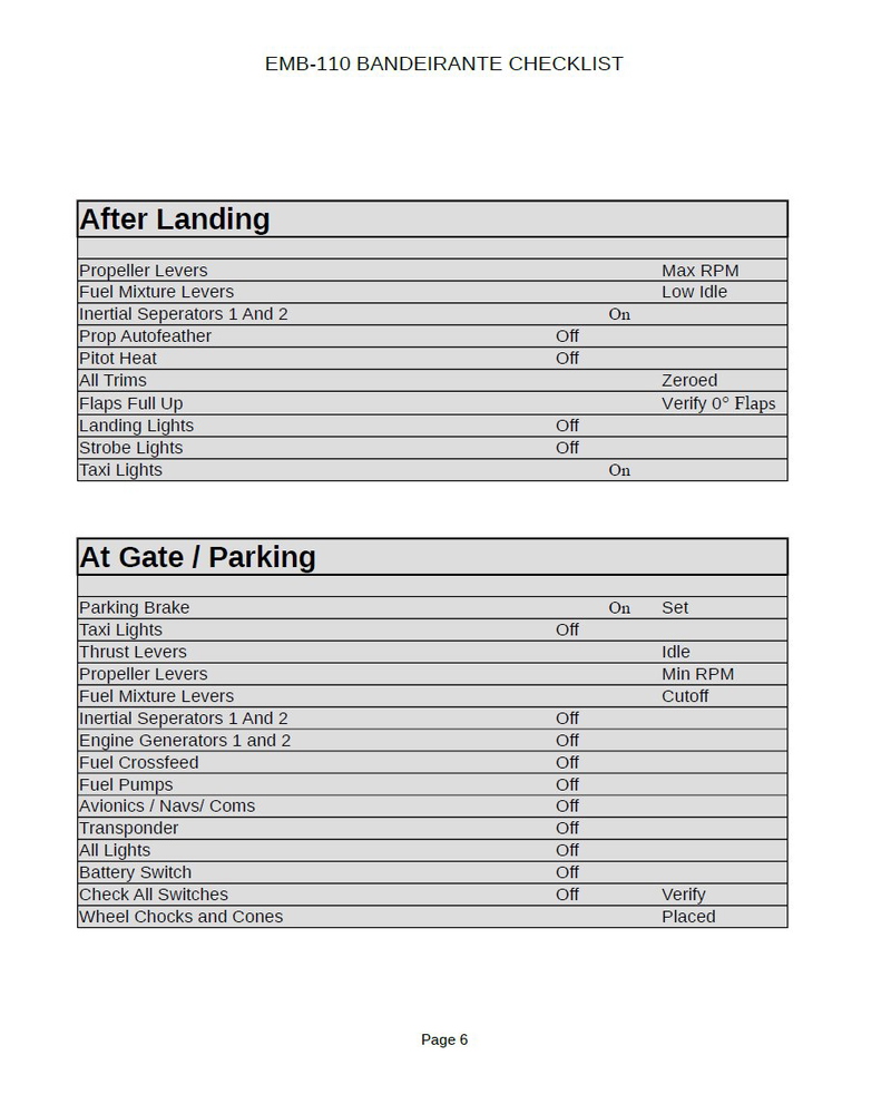 NextGen EMB-110 Bandeirante Checklists for Microsoft Flight Simulator ...