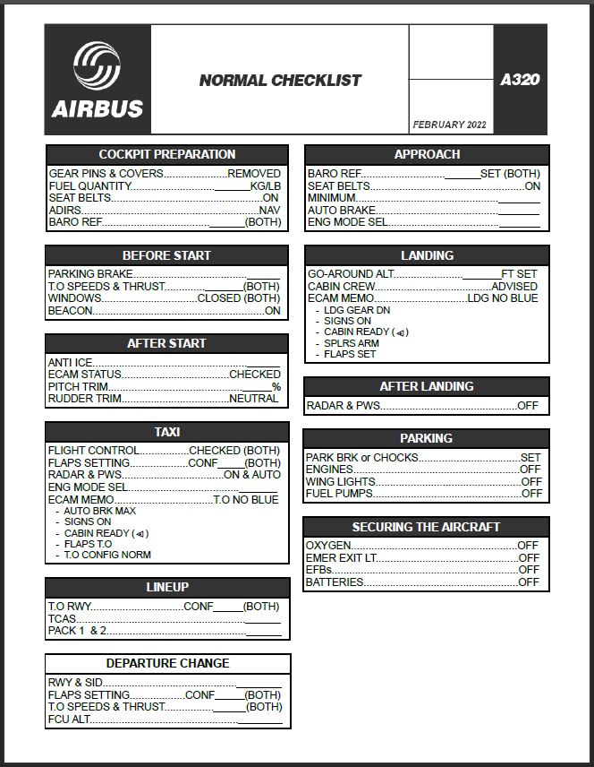 AIRBUS A320 Checklist and Flow Patterns - 2022 Latest Version for ...