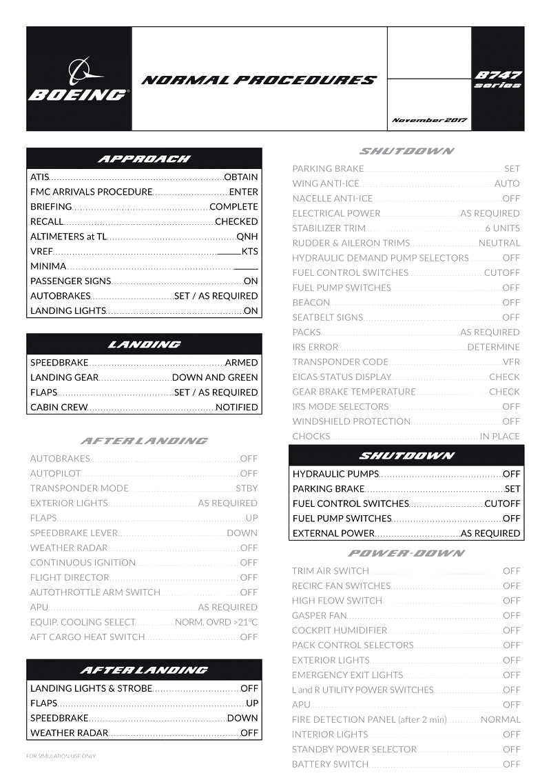 checklist boeing 747-8 for Microsoft Flight Simulator | MSFS