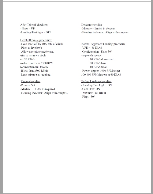 Quick Referencechecklist Cessna 152 Microsoft Flight Simulator