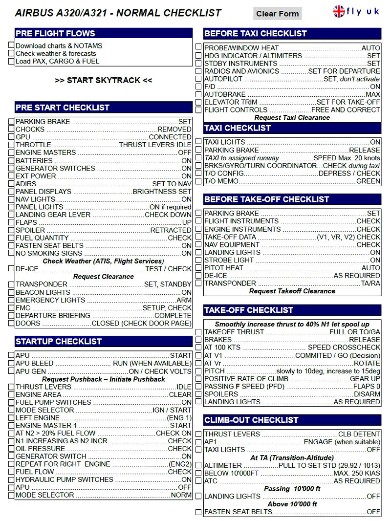 AIRBUS A320/A321 - NORMAL CHECKLIST for Microsoft Flight Simulator | MSFS