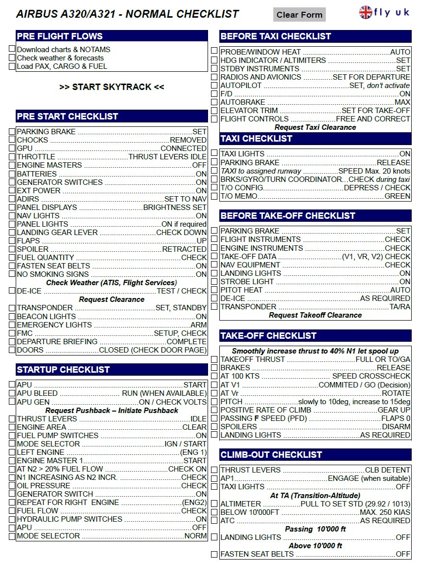 AIRBUS A320/A321 - NORMAL CHECKLIST para Microsoft Flight Simulator | MSFS