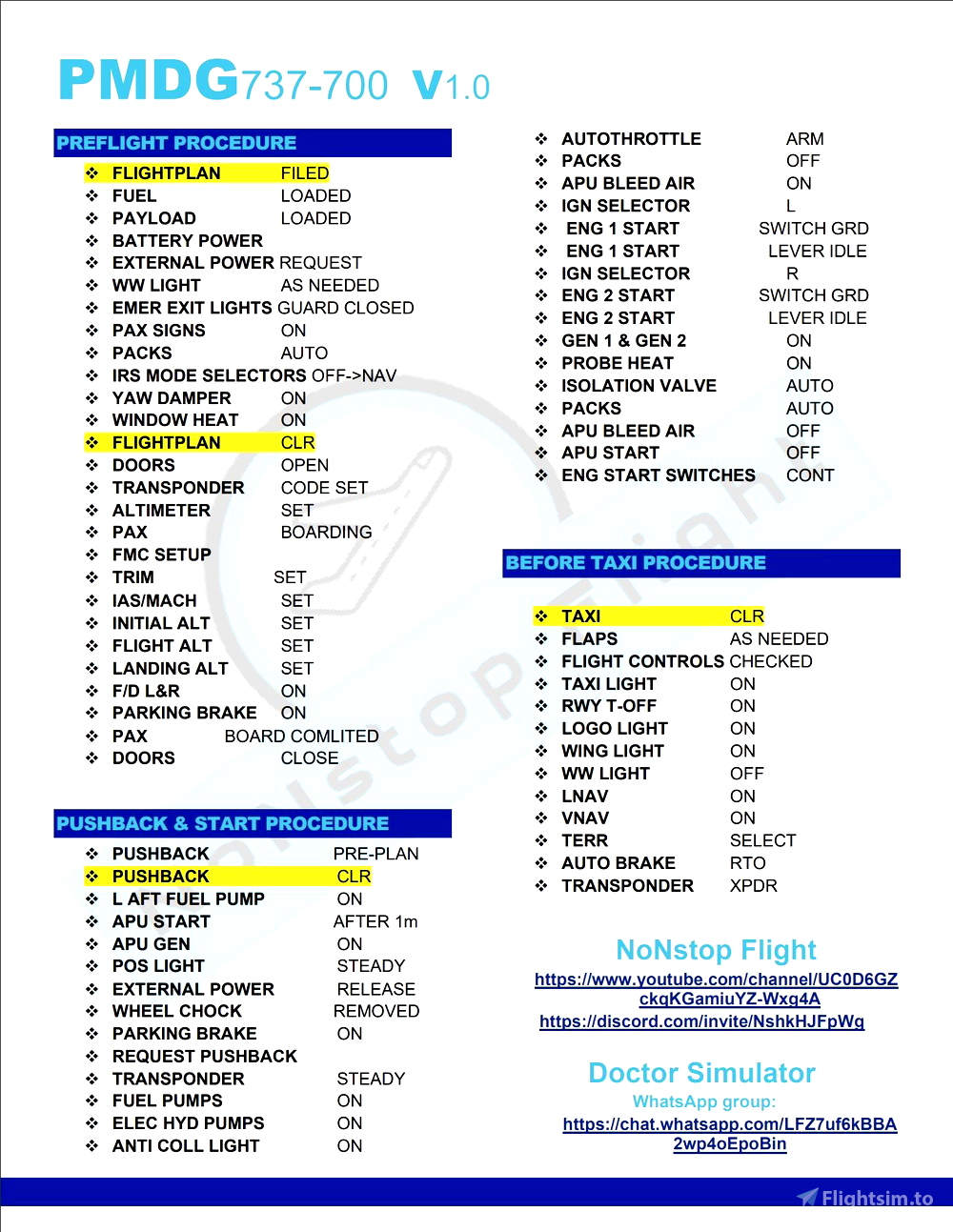 PMDG 737-700 Checklist Doctor Simulator Simple File за Microsoft Flight ...