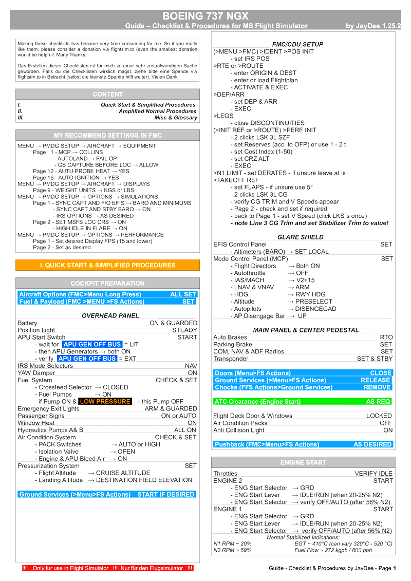 Checklists For Pmdg Boeing 737 700 On Microsoft Flight Simulator