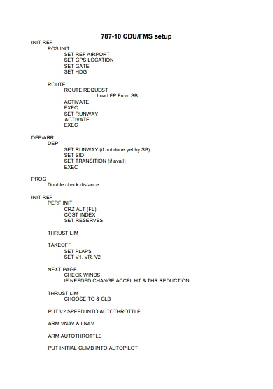 Checklists for Boeing 787 on Microsoft Flight Simulator