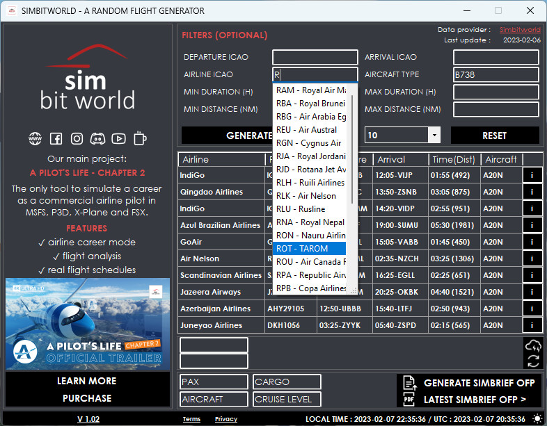 A RANDOM FLIGHT GENERATOR for Microsoft Flight Simulator | MSFS