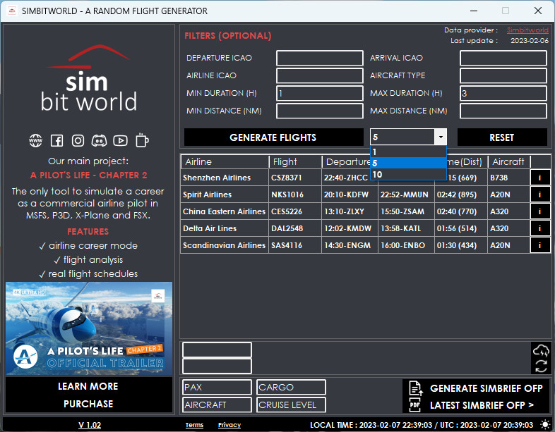 A RANDOM FLIGHT GENERATOR for Microsoft Flight Simulator | MSFS