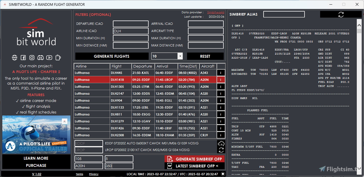 A RANDOM FLIGHT GENERATOR for Microsoft Flight Simulator | MSFS