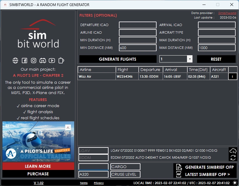 A RANDOM FLIGHT GENERATOR for Microsoft Flight Simulator | MSFS