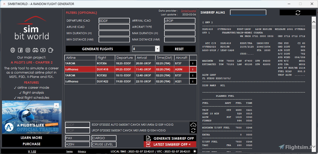 A RANDOM FLIGHT GENERATOR for Microsoft Flight Simulator | MSFS