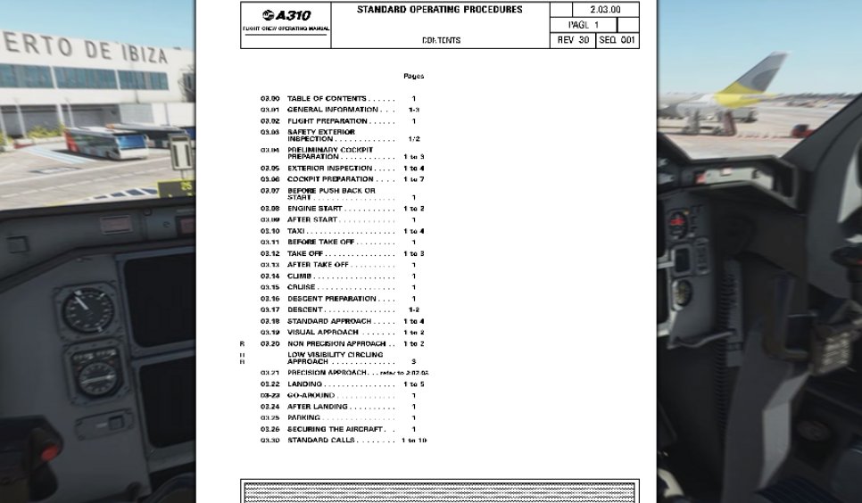 A310-300 - FCOM Checklist for Microsoft Flight Simulator | MSFS