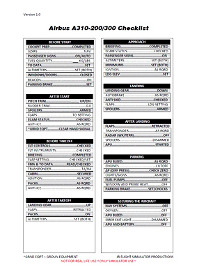 A310 Checklist » Microsoft Flight Simulator
