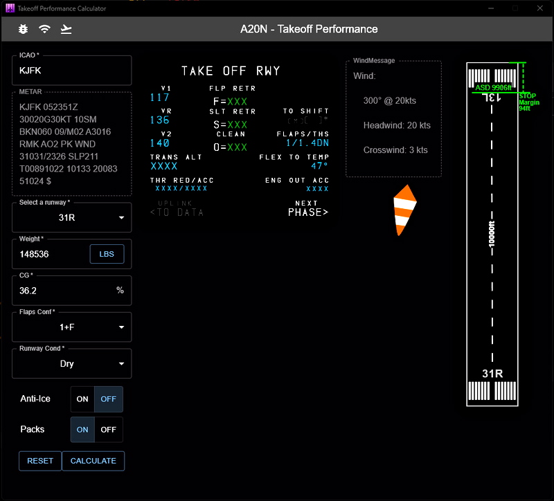Airbus Takeoff Performance Calculator for Microsoft Flight Simulator | MSFS