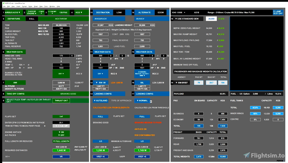 Aircraft Runway Performance Spreadsheet for Microsoft Flight Simulator ...