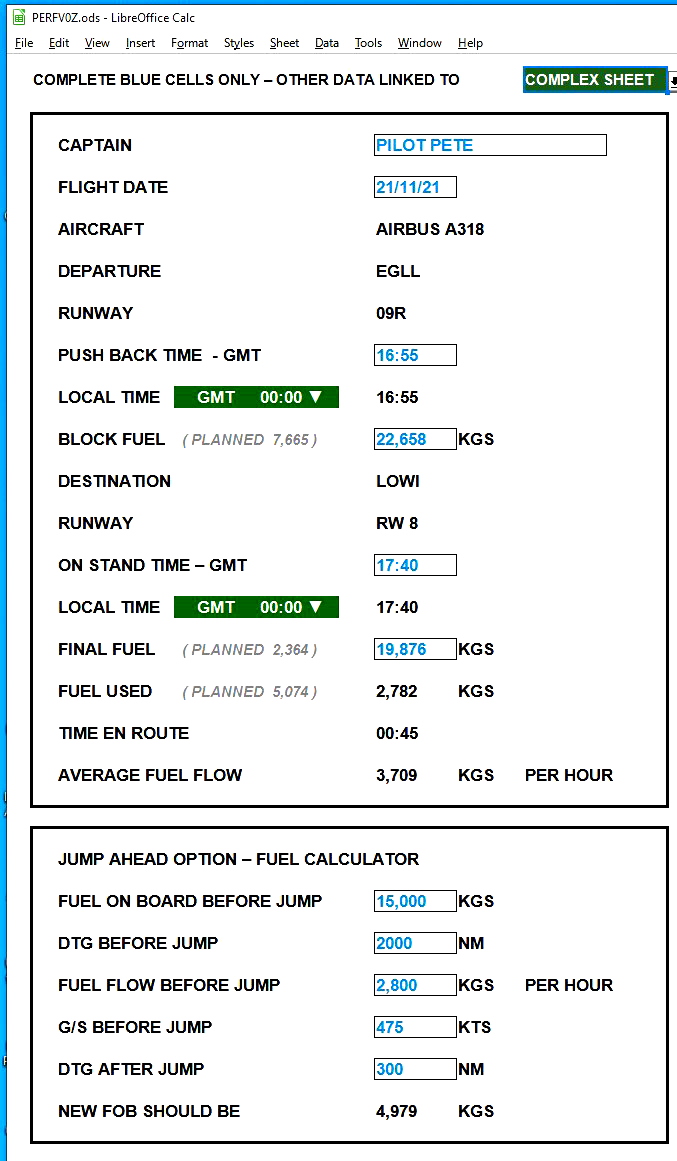 Aircraft Runway Performance Spreadsheet for Microsoft Flight Simulator ...
