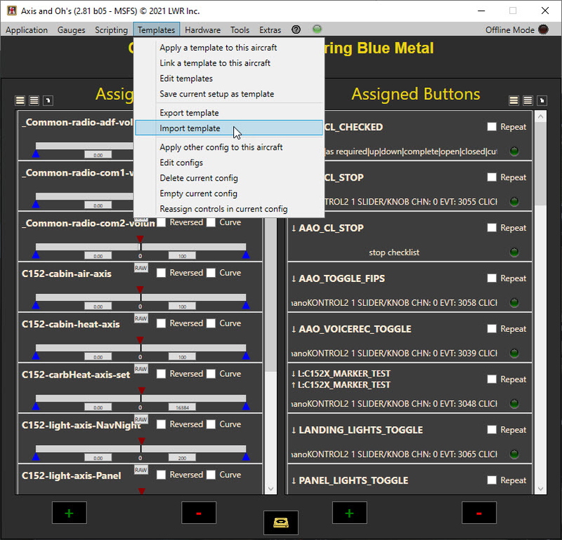 Axis and Ohs for Cessna 152 on Microsoft Flight Simulator