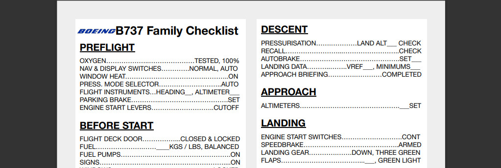 Boeing 737 Family Checklist for Microsoft Flight Simulator | MSFS