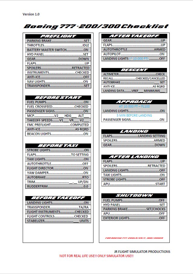 Boeing 777 Checklist for Microsoft Flight Simulator | MSFS