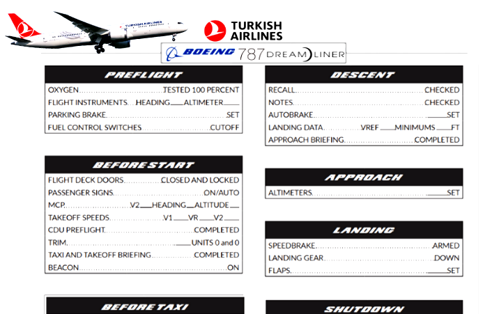 Boeing 787 Checklist - with Turkish Airlines logo over it for Microsoft ...