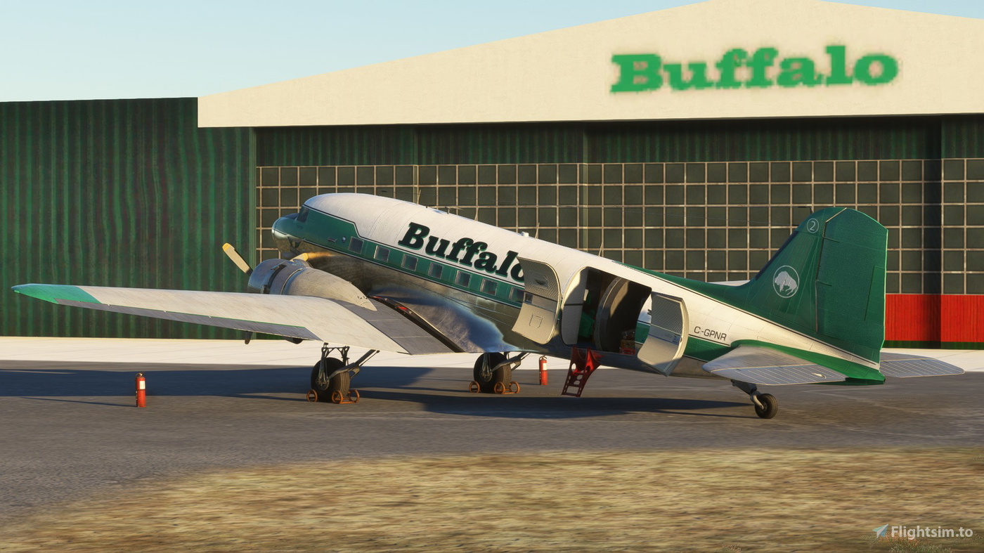 Buffalo Airways C-GPNR DC-3 With IRL cockpit textures and IRL airspeed knot gauge instead of M.P ...