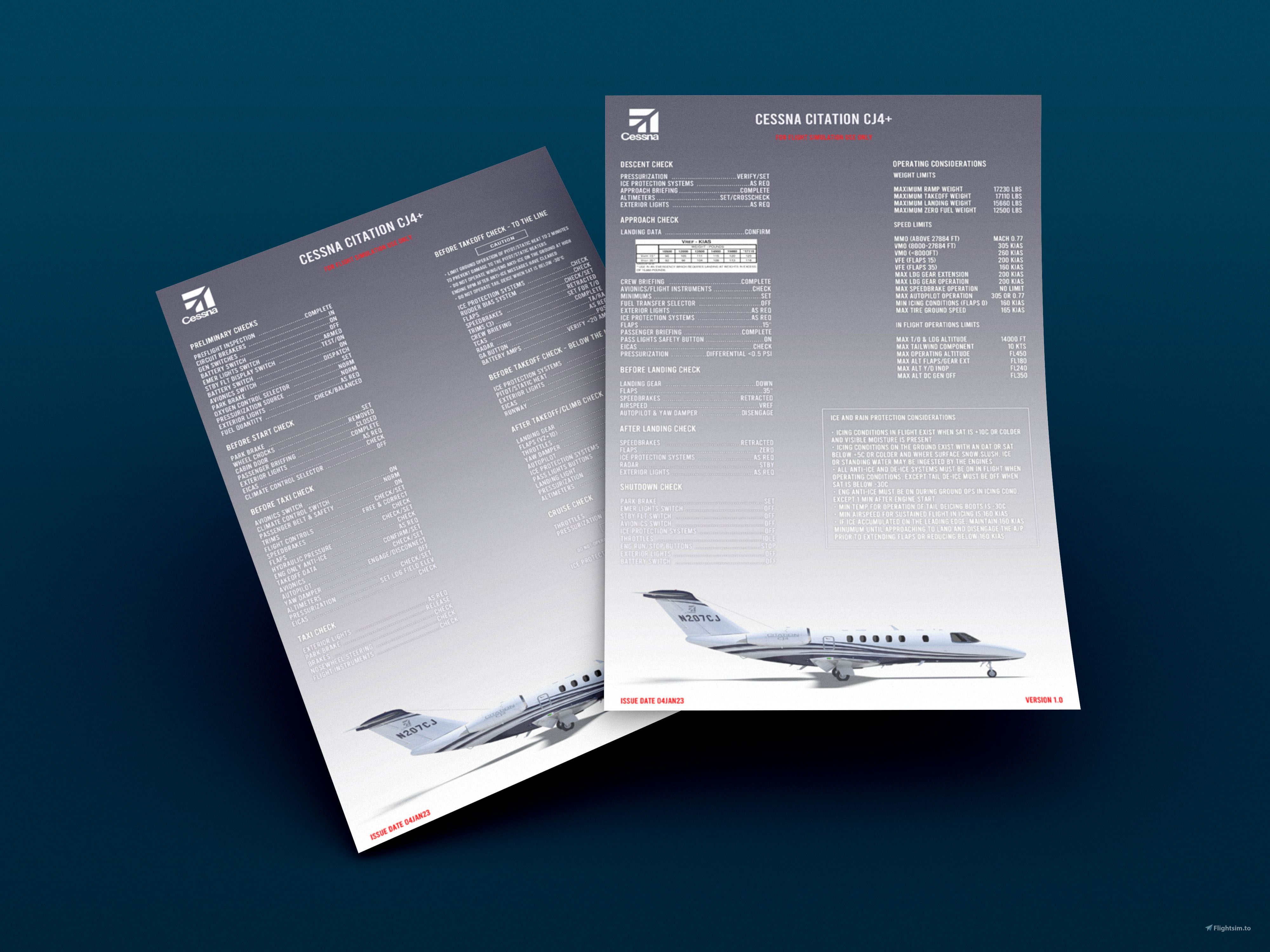 Cessna Citation CJ4+ Normal Checklist dla Microsoft Flight Simulator | MSFS