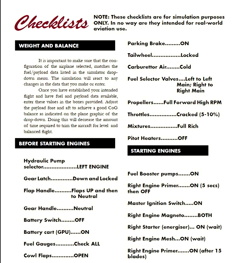 DC-3 Checklist for Microsoft Flight Simulator | MSFS