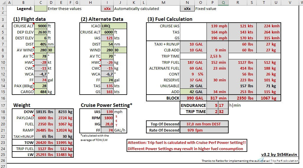 DC-3 Excel Fuel Calculator for Microsoft Flight Simulator | MSFS