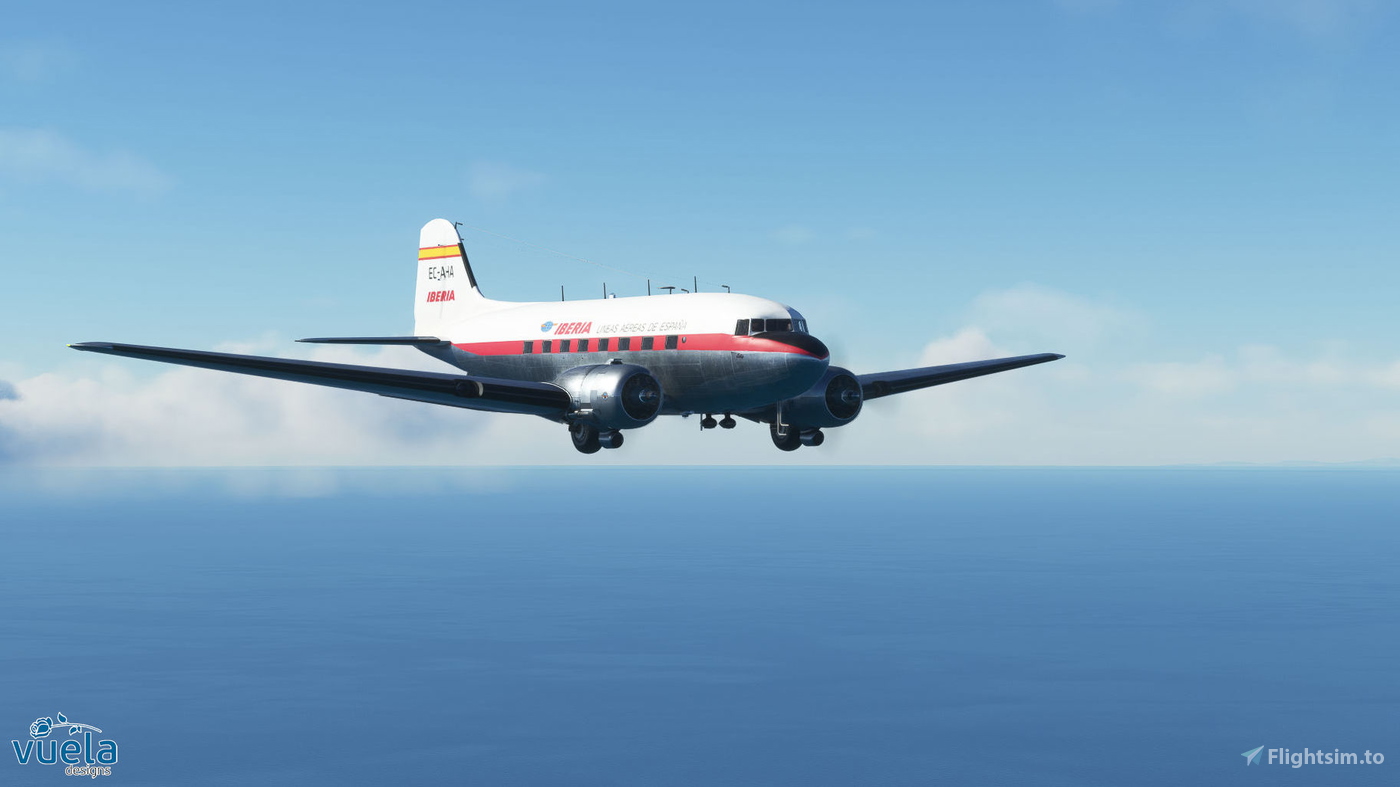 DC-3 Iberia EC-AHA 1.962/66 Pax-Cargo classic/retrofit duckworks compatible for Microsoft Flight ...