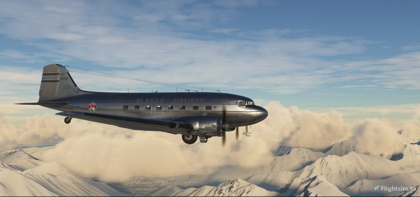 Douglas DC-3 Alaska Airlines NC91008 for Microsoft Flight Simulator | MSFS